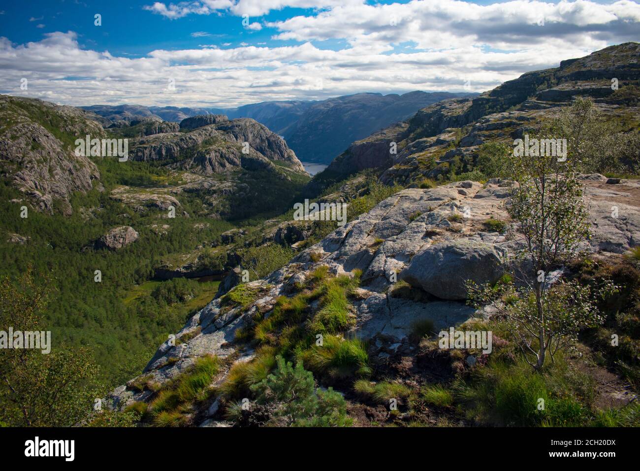 Hiking trail to Preikestolen Mountain top with tourist near Stavanger ...