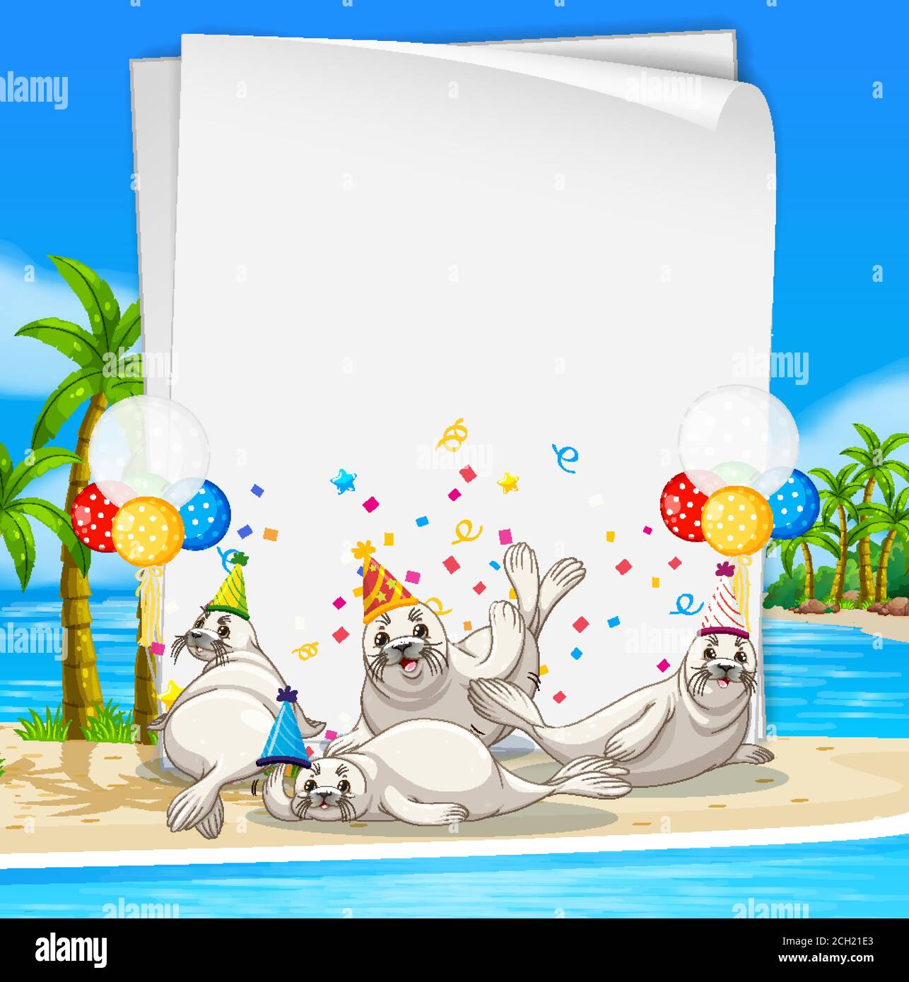 Paper template with cute animals in party theme illustration Stock ...