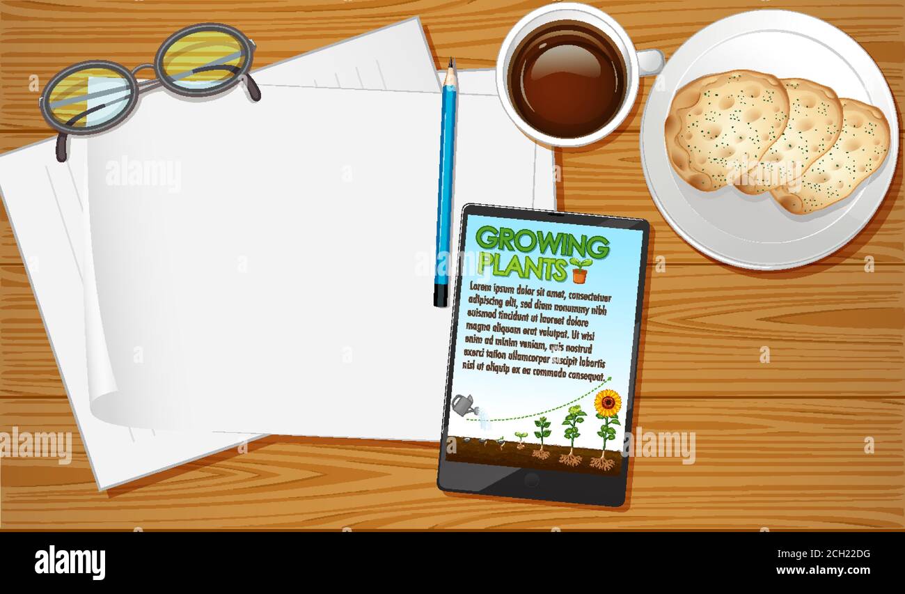 Table aerial view with mobile screen mockups illustration Stock Vector ...