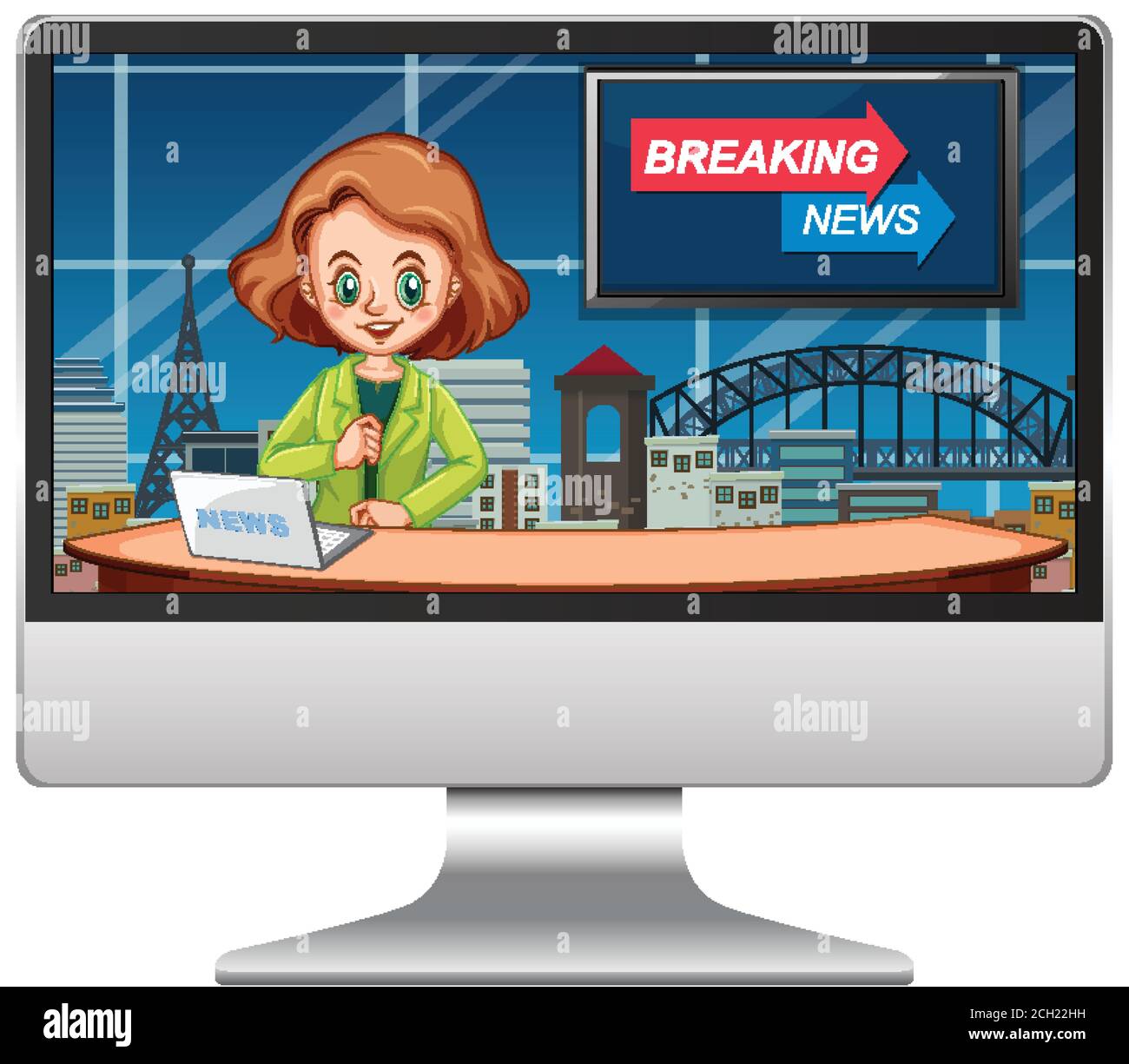 Breaking news on computer screens isolated illustration Stock Vector ...
