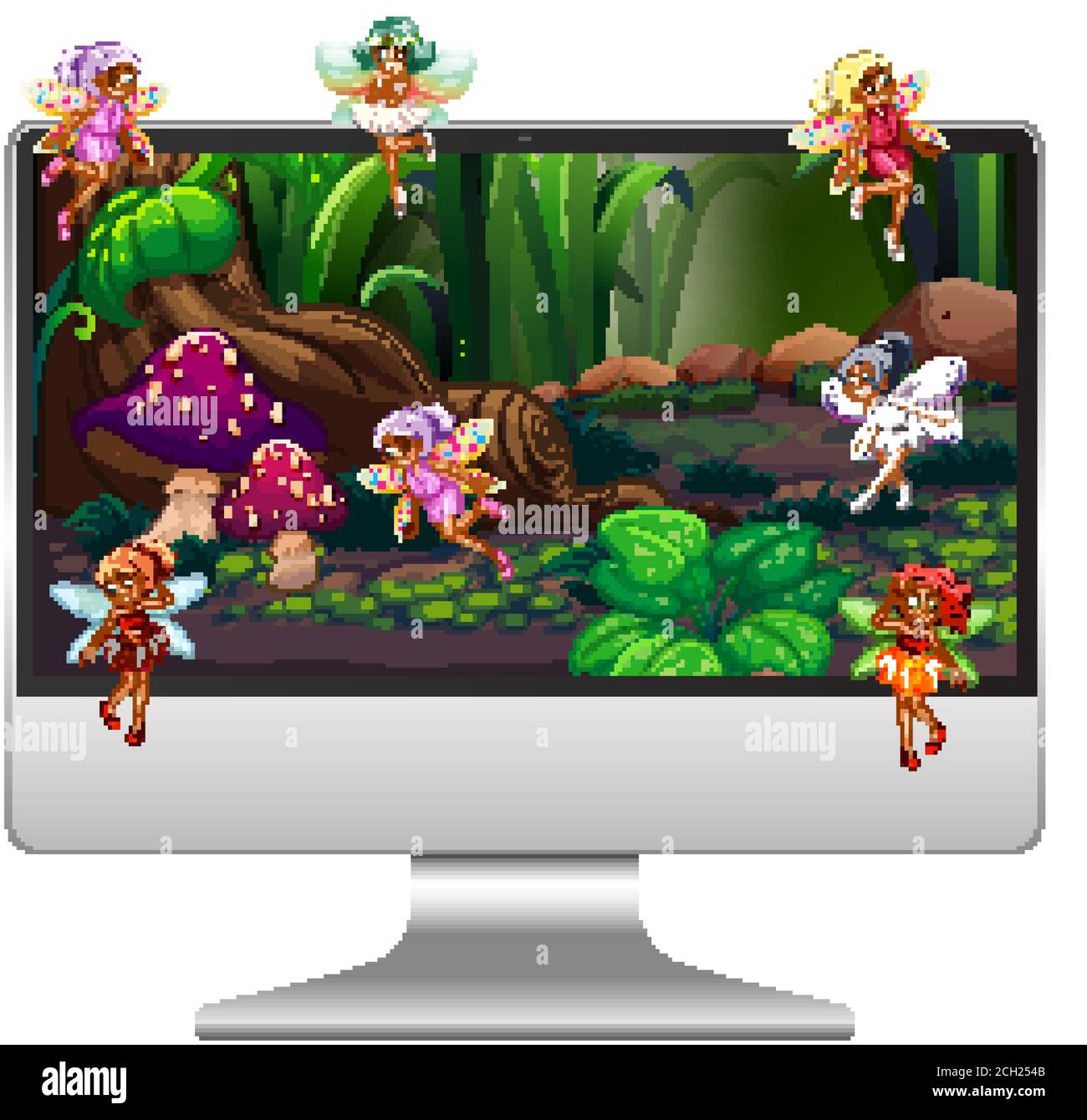 Pixie fantasy land on computer desktop illustration Stock Vector Image ...