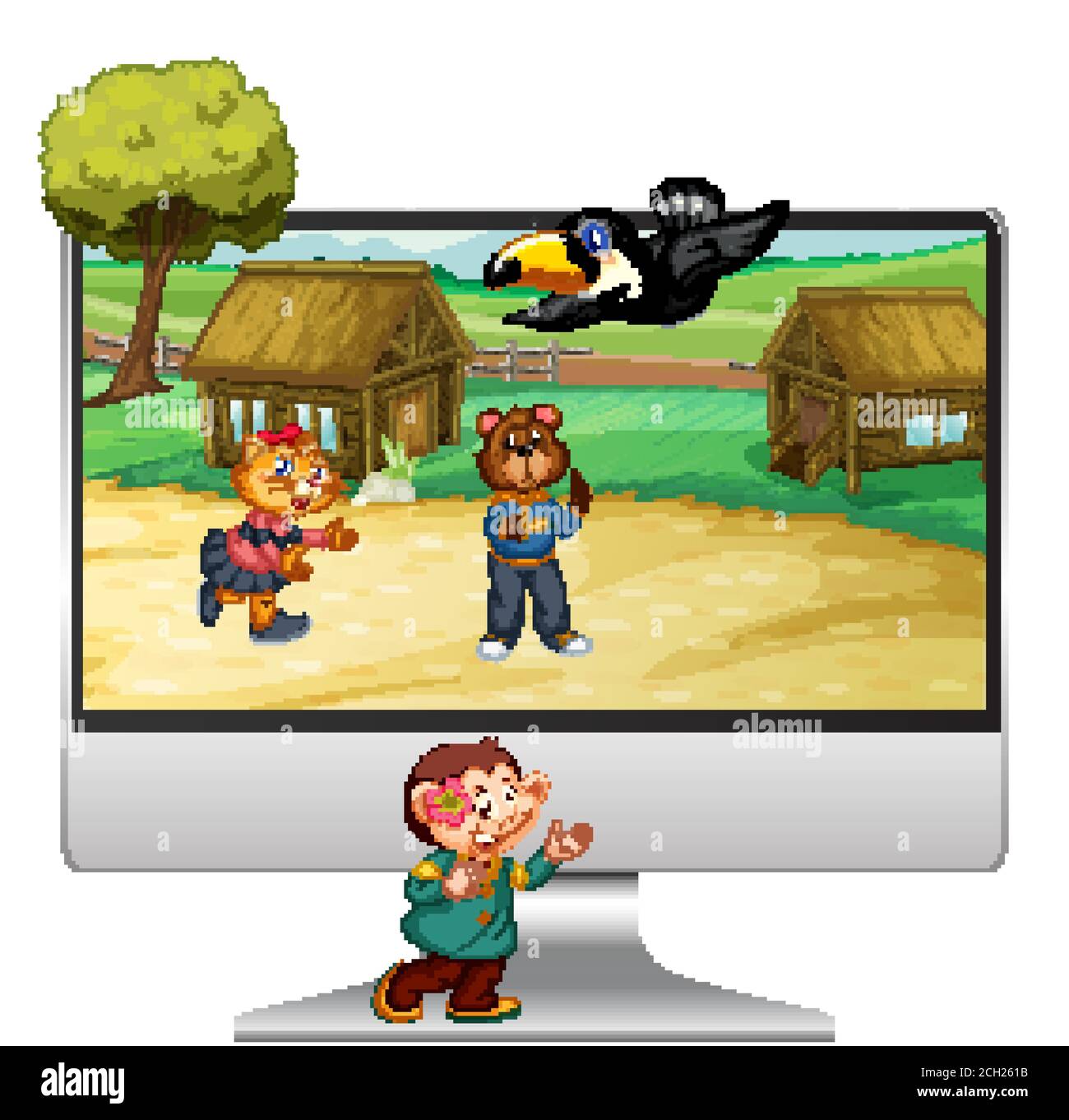 Cute animal on computer background illustration Stock Vector Image ...