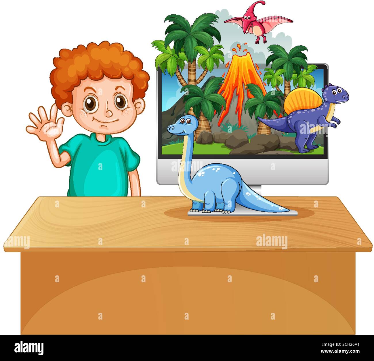Dinosaur on computer screen background illustration Stock Vector Image ...
