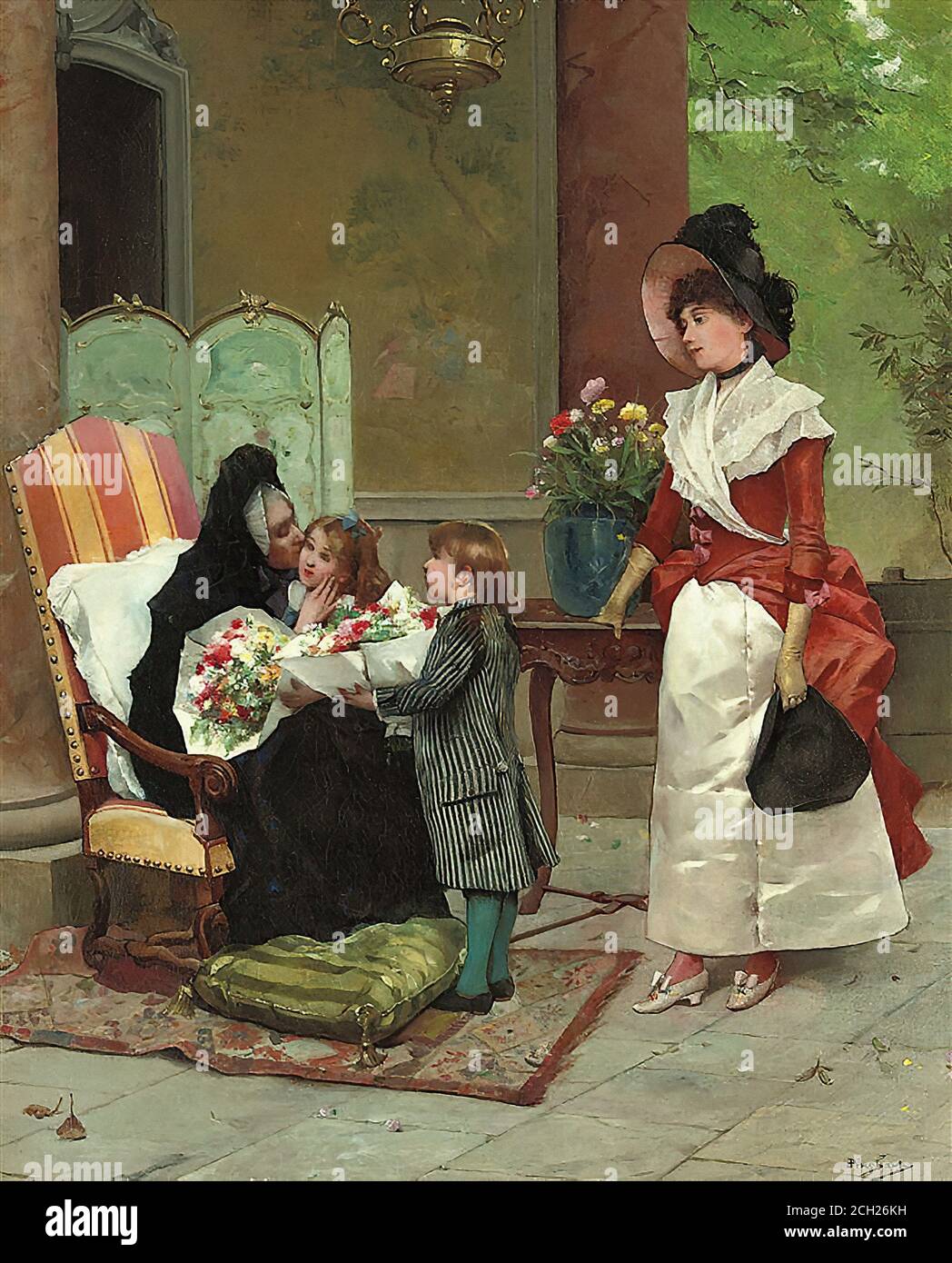 Pinchart Auguste Emile - Flowers for Grandmother - French School - 19th ...