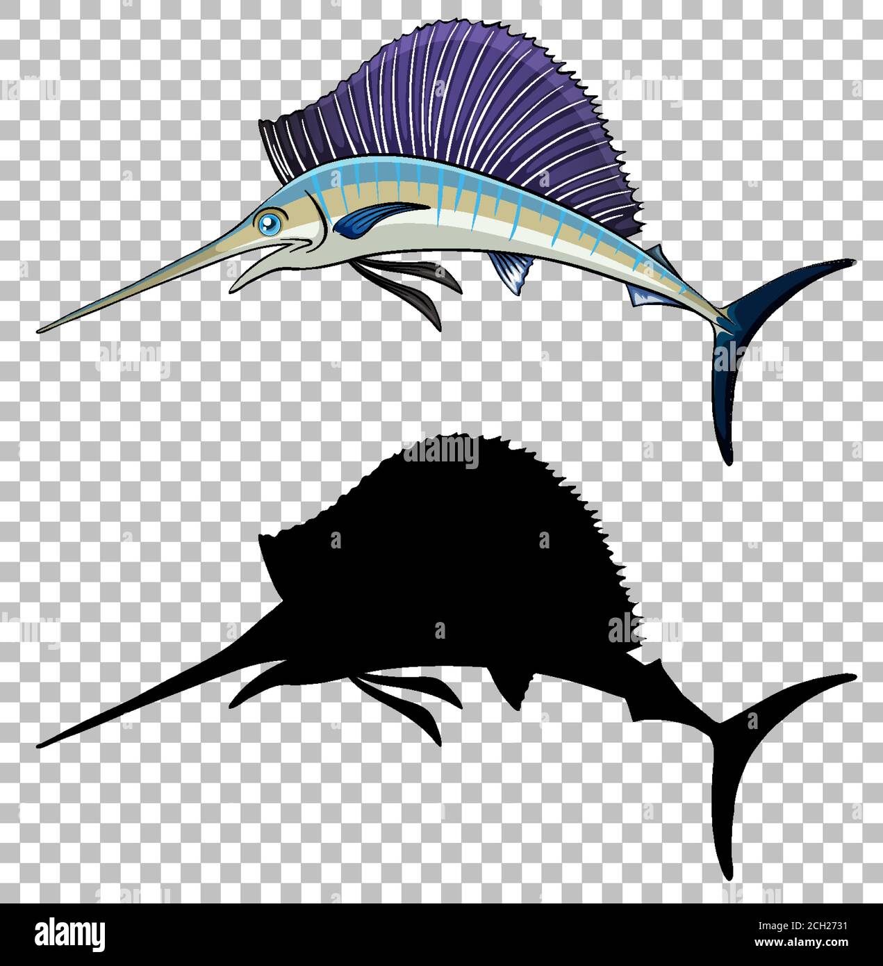Swordfish cartoon style with its silhouette illustration Stock Vector ...