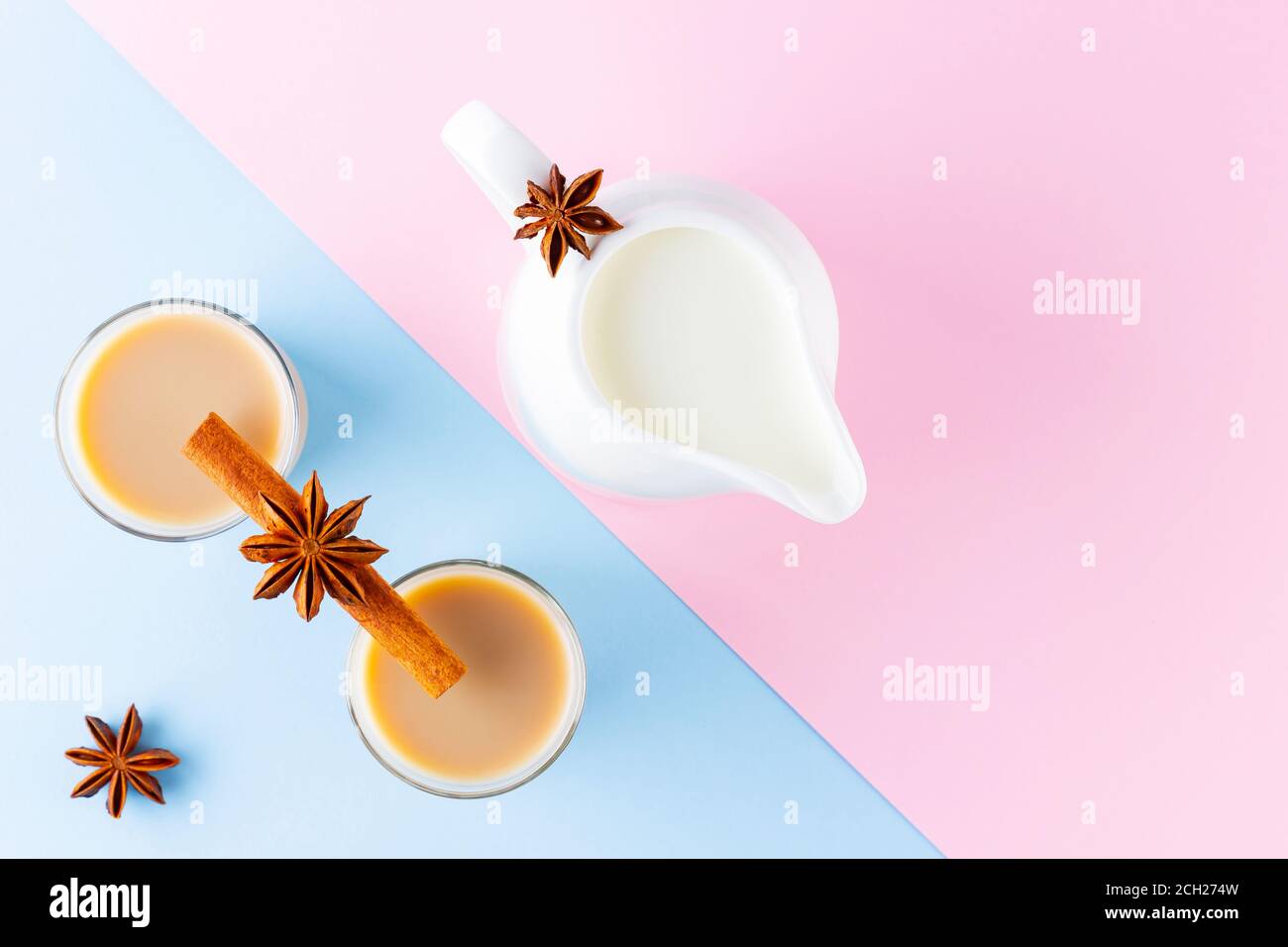 Masala tea and spices on a pink blue background. Masala chai in turkish ...