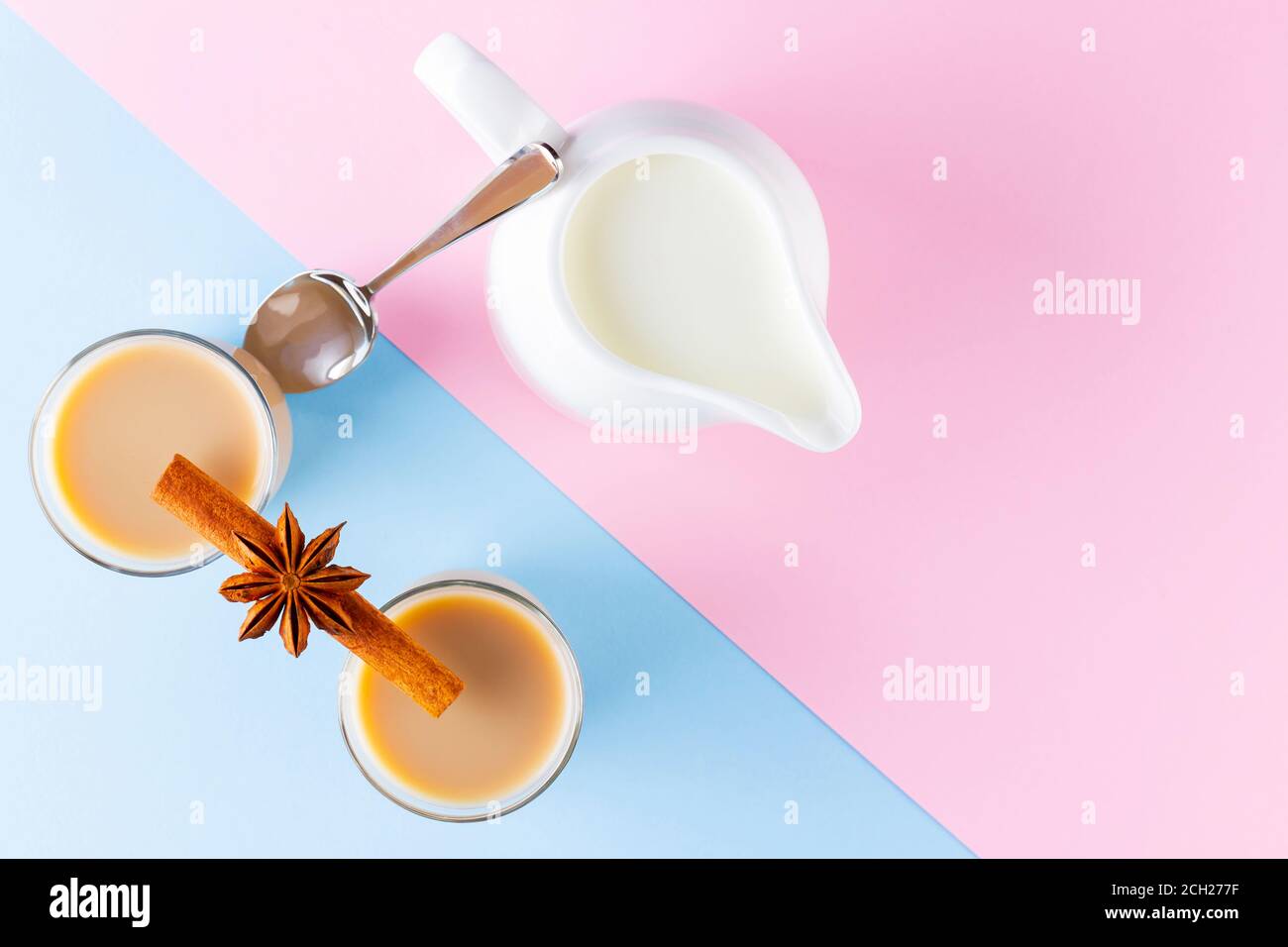 Masala tea and spices on a pink blue background. Masala chai in turkish ...