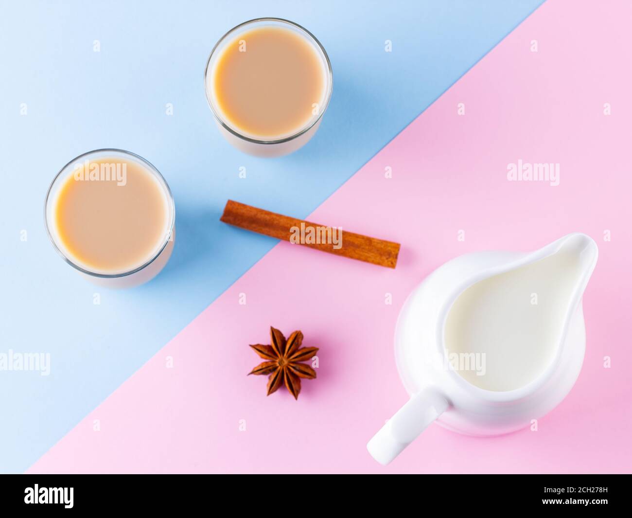 Masala tea and spices on a pink blue background. Masala chai in turkish ...