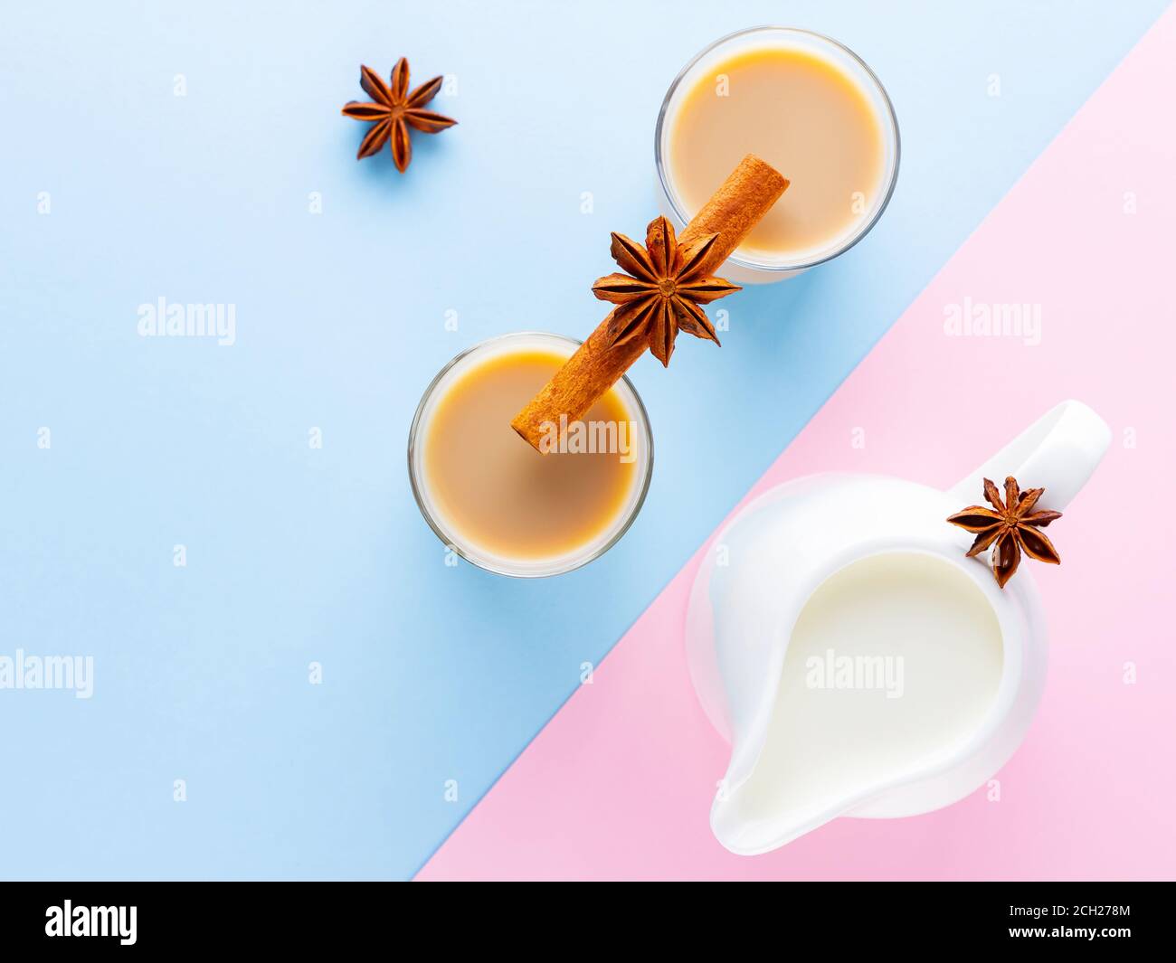Masala tea and spices on a pink blue background. Masala chai in turkish ...