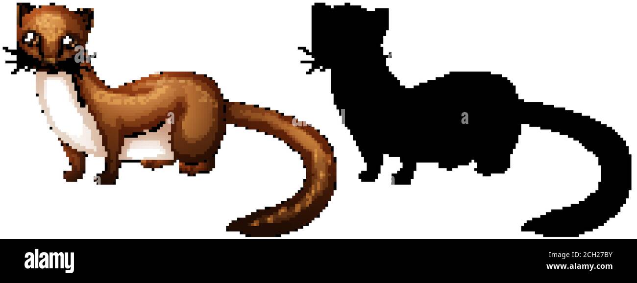 Set of mink characters and its silhouette on white background ...