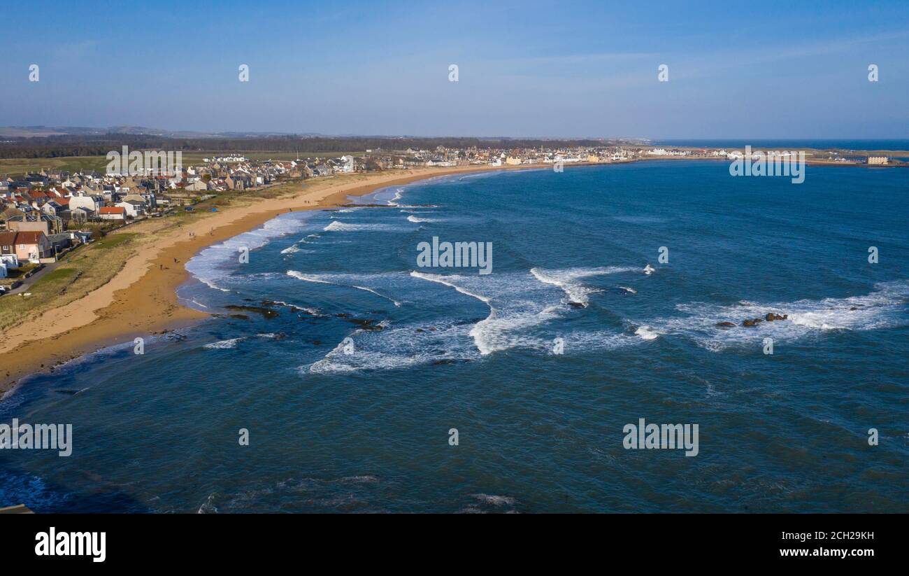 Aerial view of Elie and Earlsferry beach on the East Neuk of Fife ...