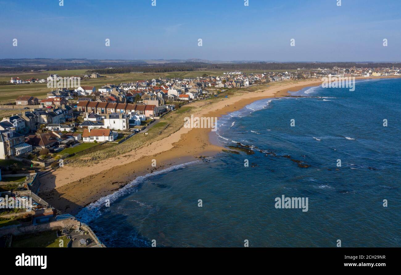 Aerial view of Elie and Earlsferry beach on the East Neuk of Fife ...