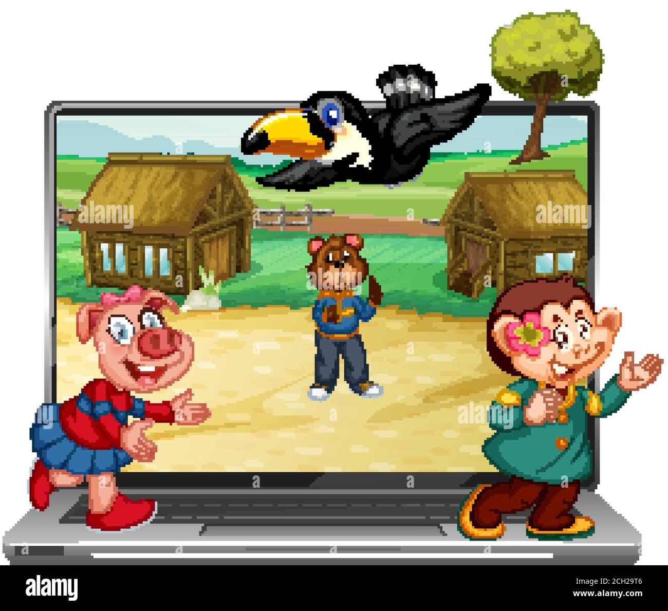 Cute animal on computer background illustration Stock Vector Image ...