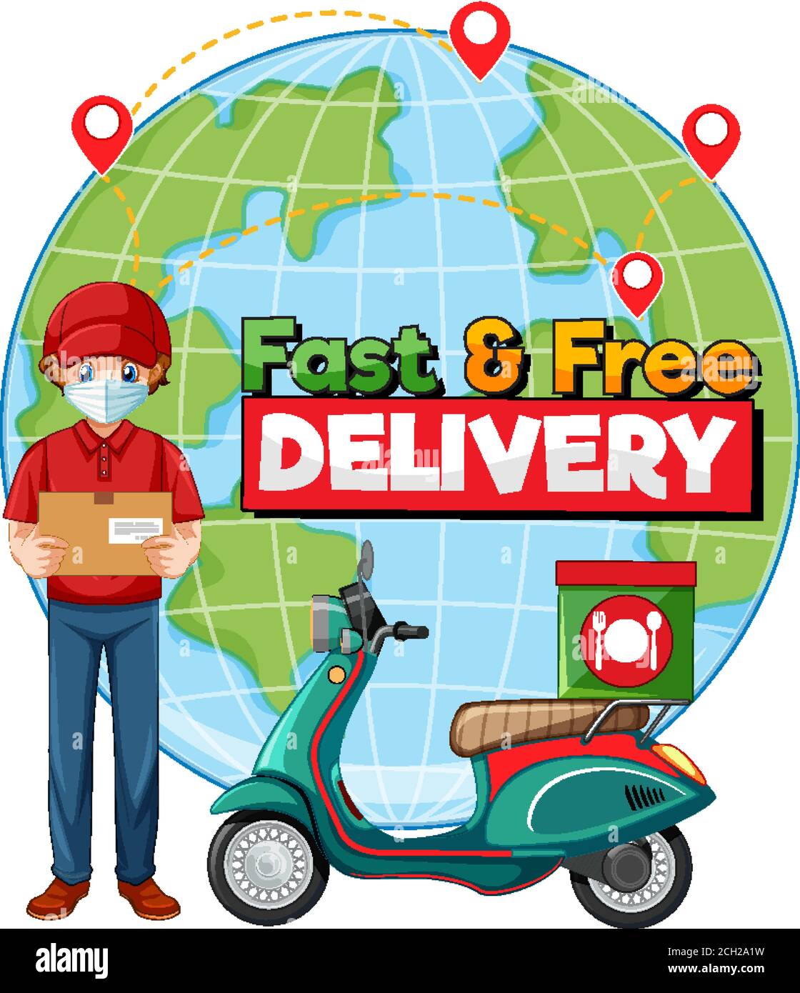 Fast and free delivery logo with bike man or courier illustration Stock ...