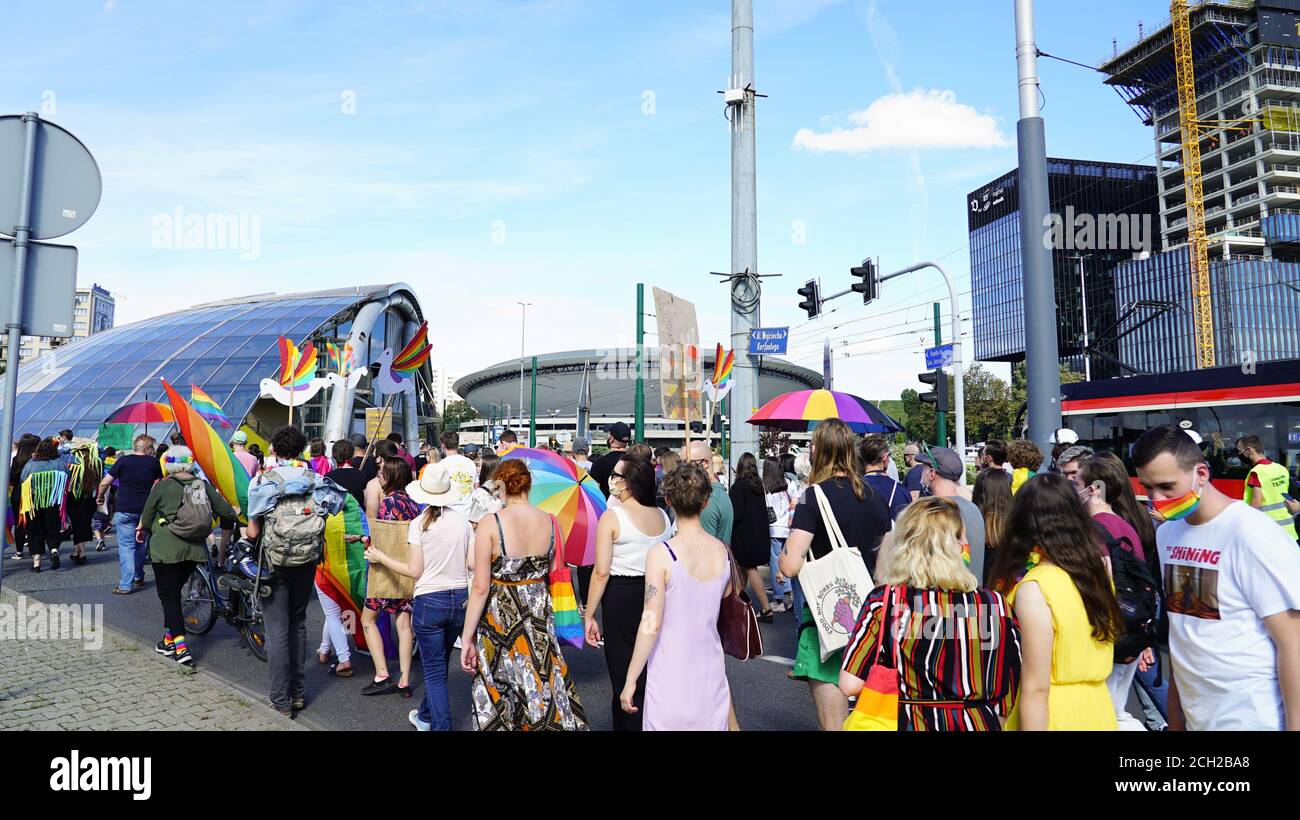 KATOWICE/ Poland - September 7, 2020: LGBT equality march. Young people ...