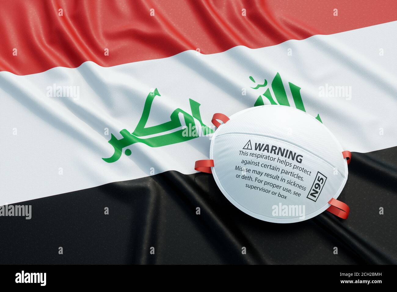 Coronavirus medical surgical face mask on the Iraqi national flag ...