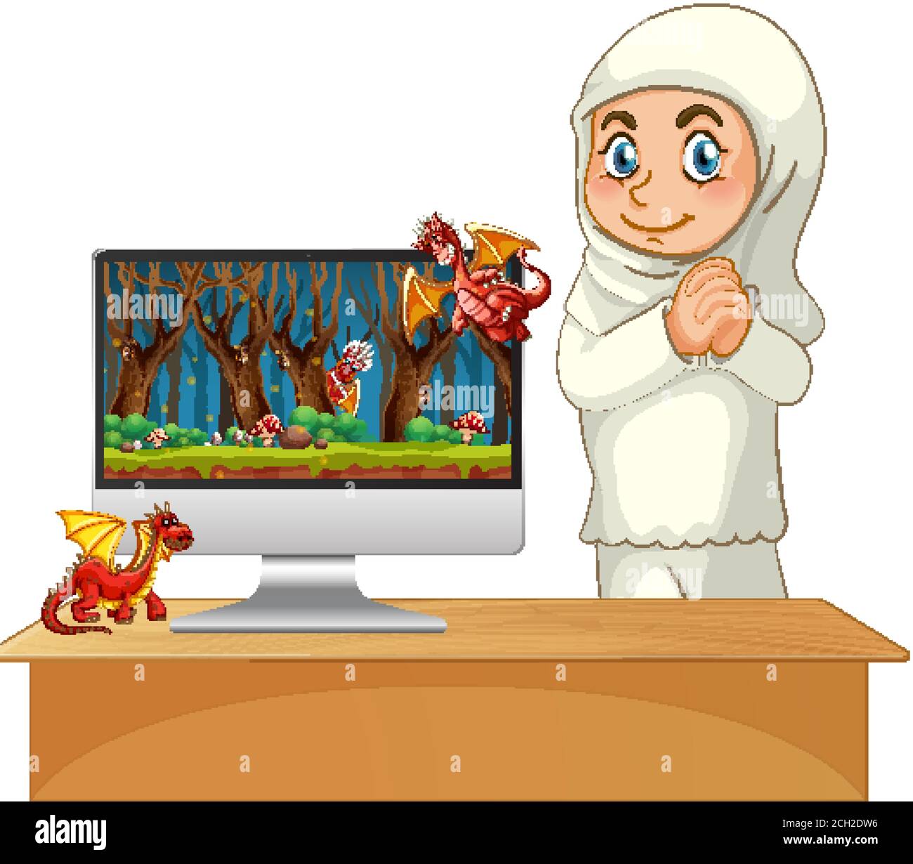 Fairy tale on computer desktop screen illustration Stock Vector Image ...