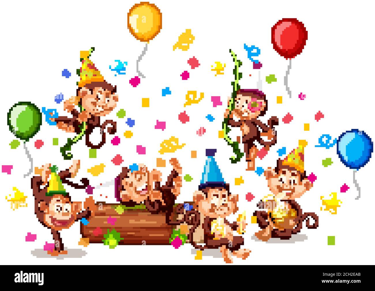 Monkey group in party theme isolated on white background illustration ...