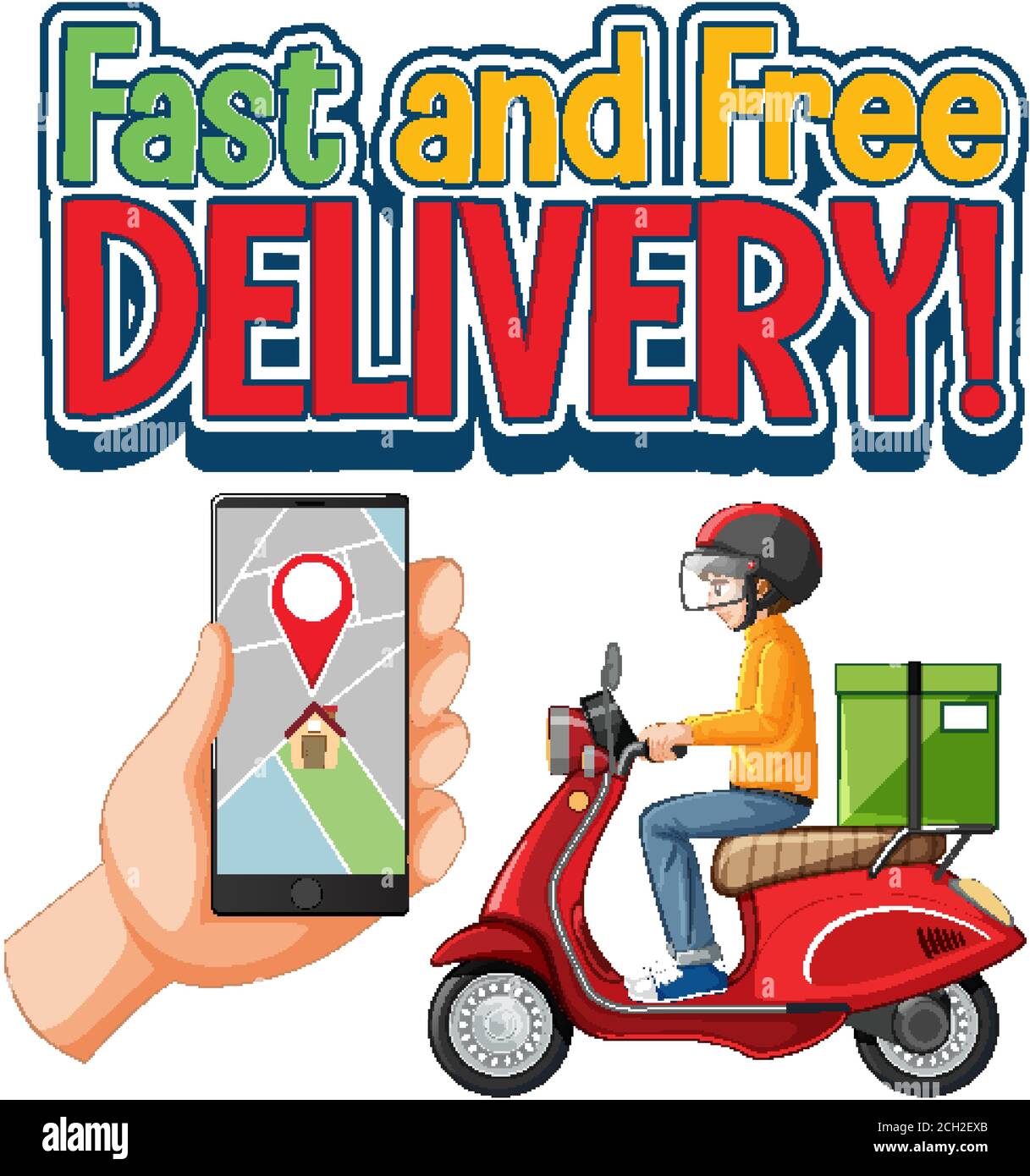 Fast and free delivery logo with bike man or courier illustration Stock ...