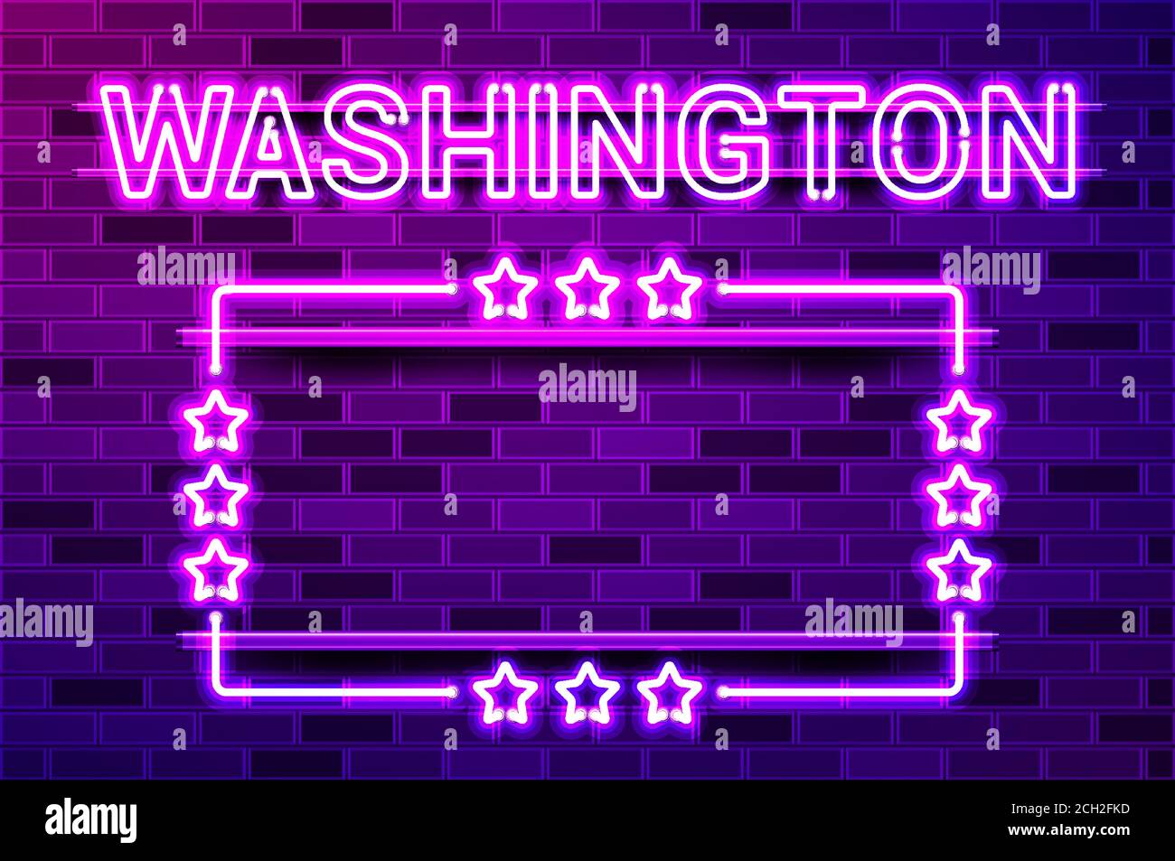 Washington US State glowing purple neon lettering and a rectangular ...