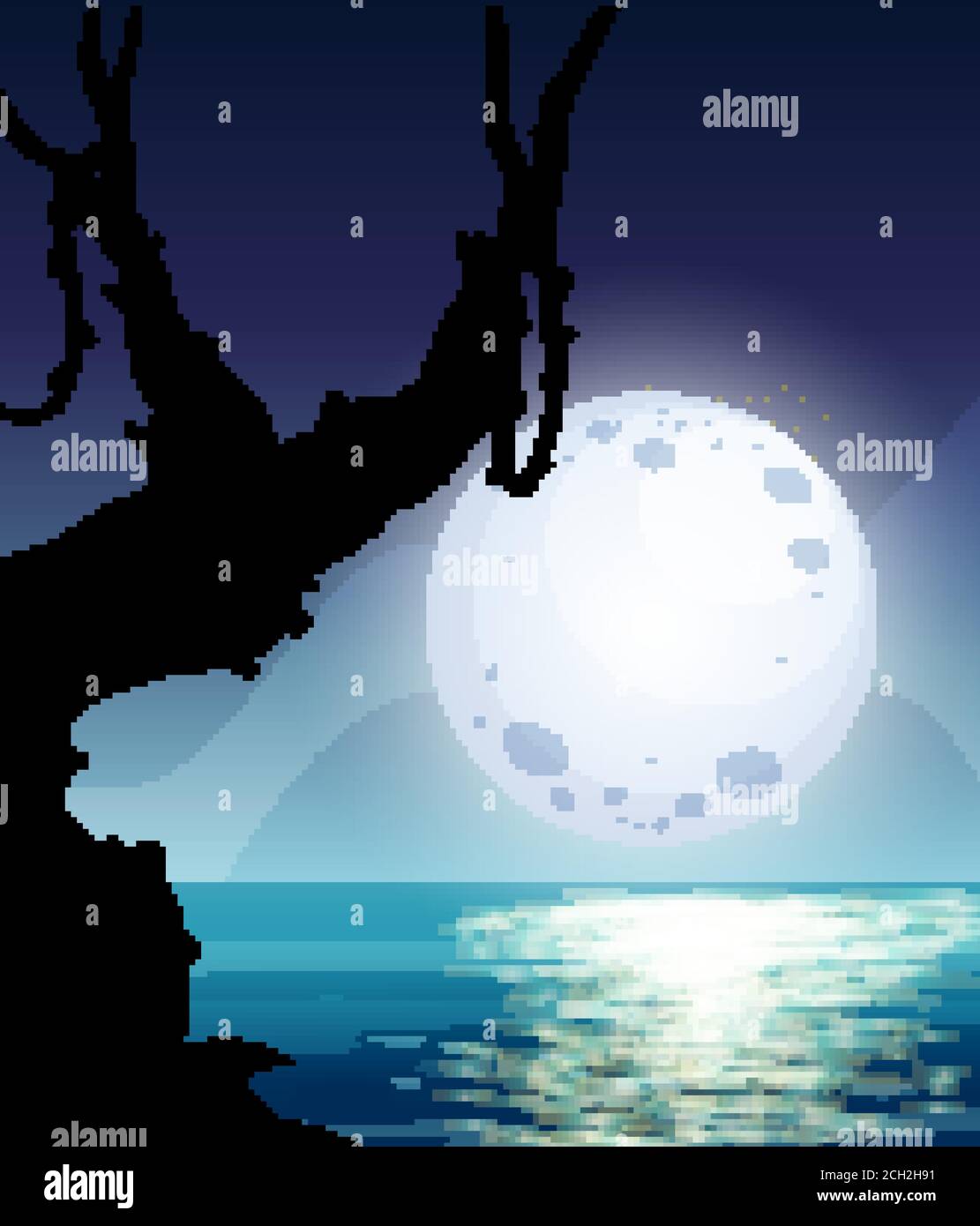 Silhouette scene moonlight background illustration Stock Vector Image ...