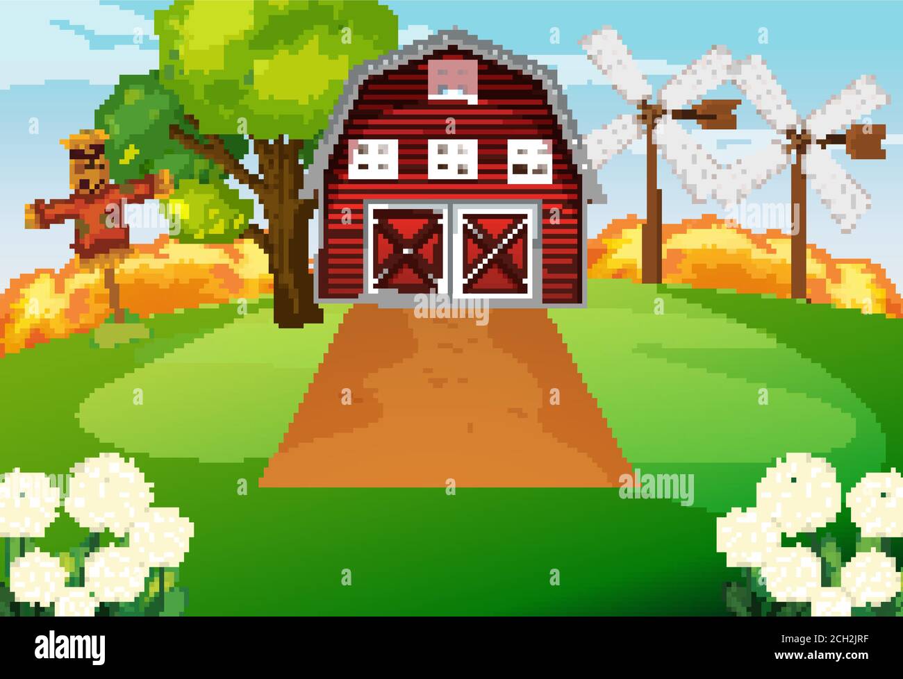 Farm scene with barn and wind mill illustration Stock Vector Image ...