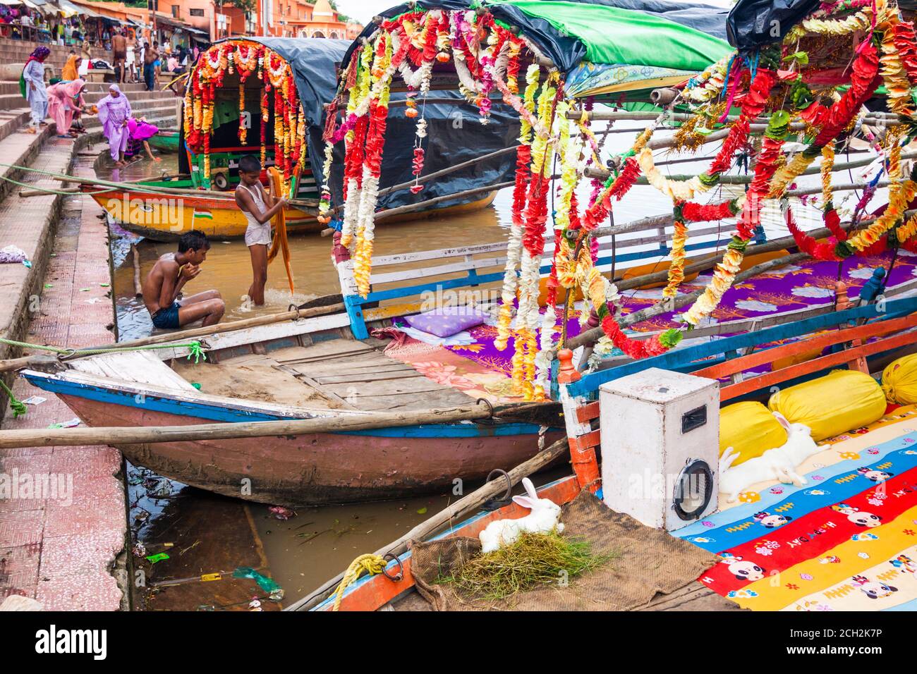 Chitrakoot, Madhya Pradesh, India : Colourful boats lining along the ...