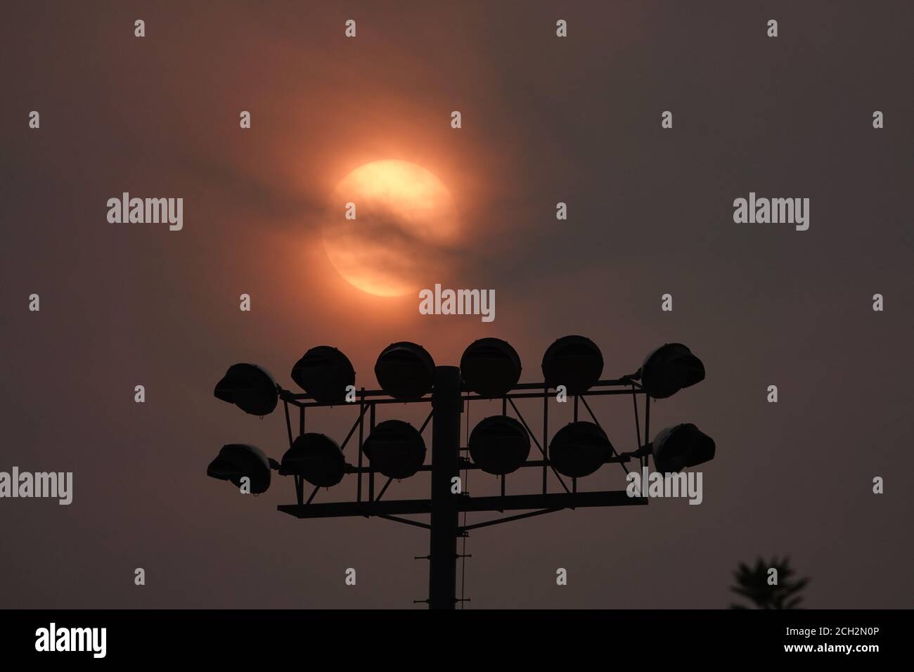 The sun is filtered through smoky haze due to the California wildfires ...