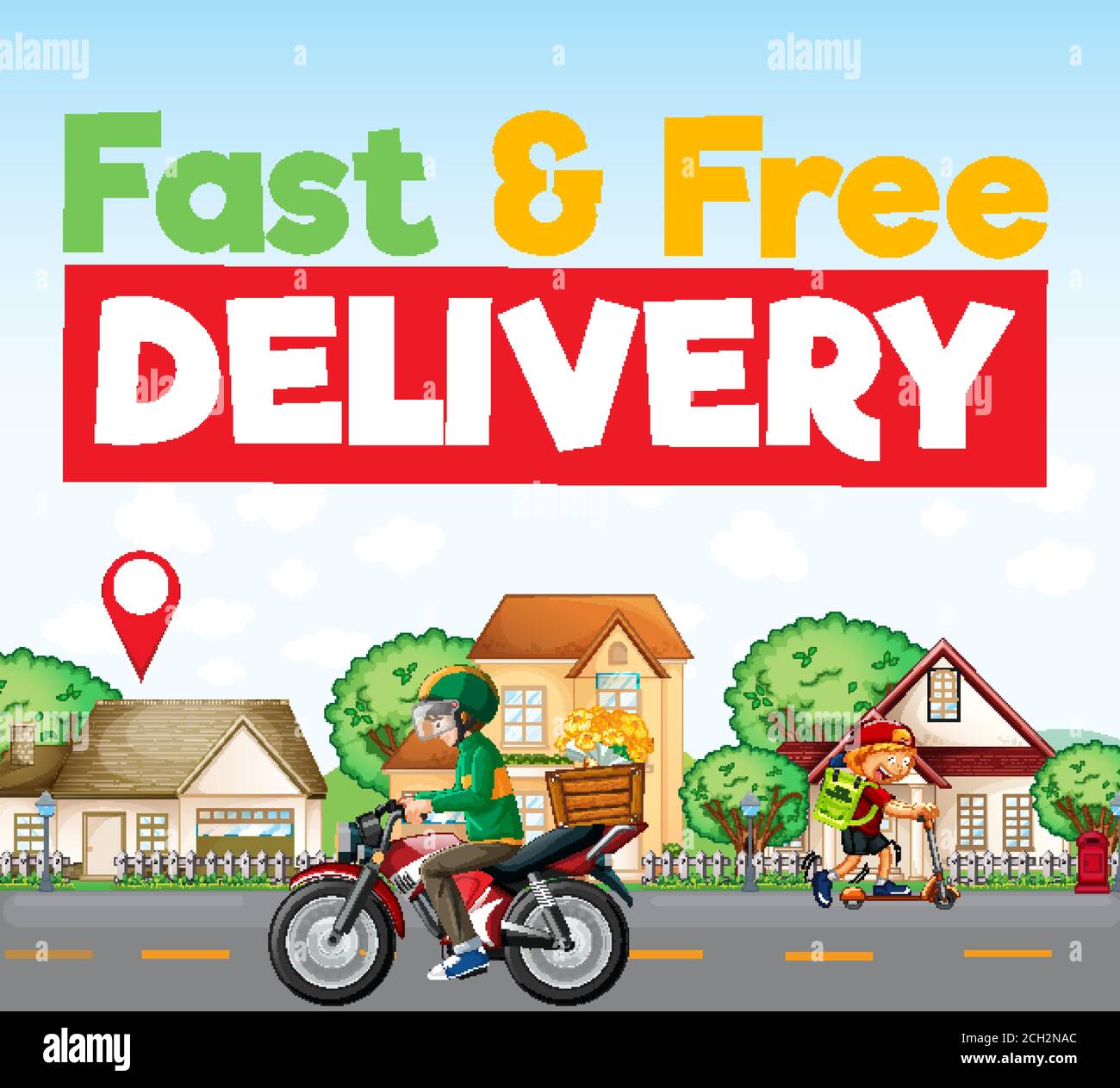 Fast and free delivery logo with bike man or courier illustration Stock ...