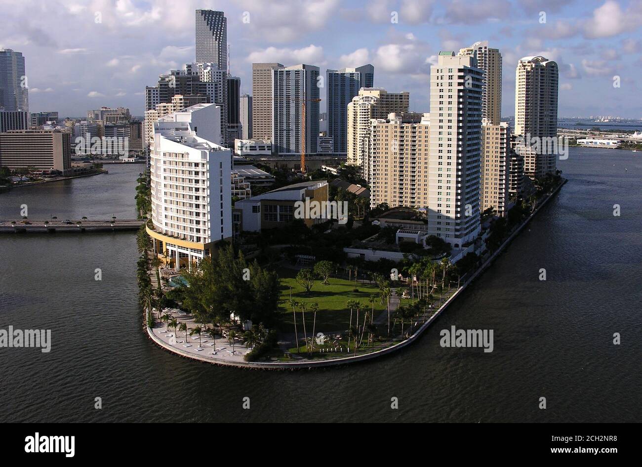 Archival September 2005 aerial view of downtown Miami beach high rise ...
