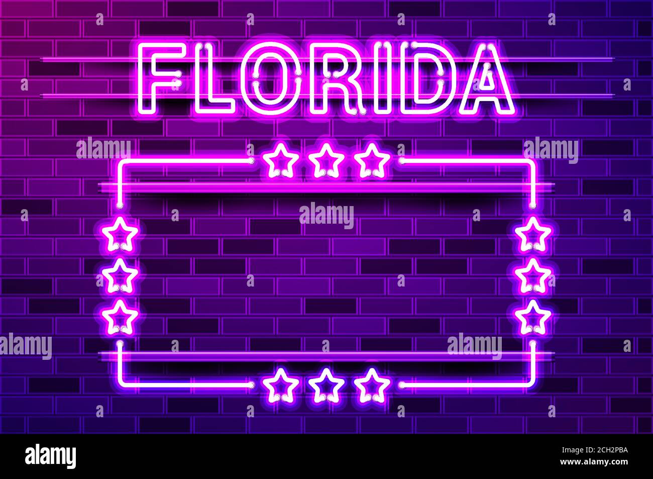 Florida US State glowing purple neon lettering and a rectangular frame ...
