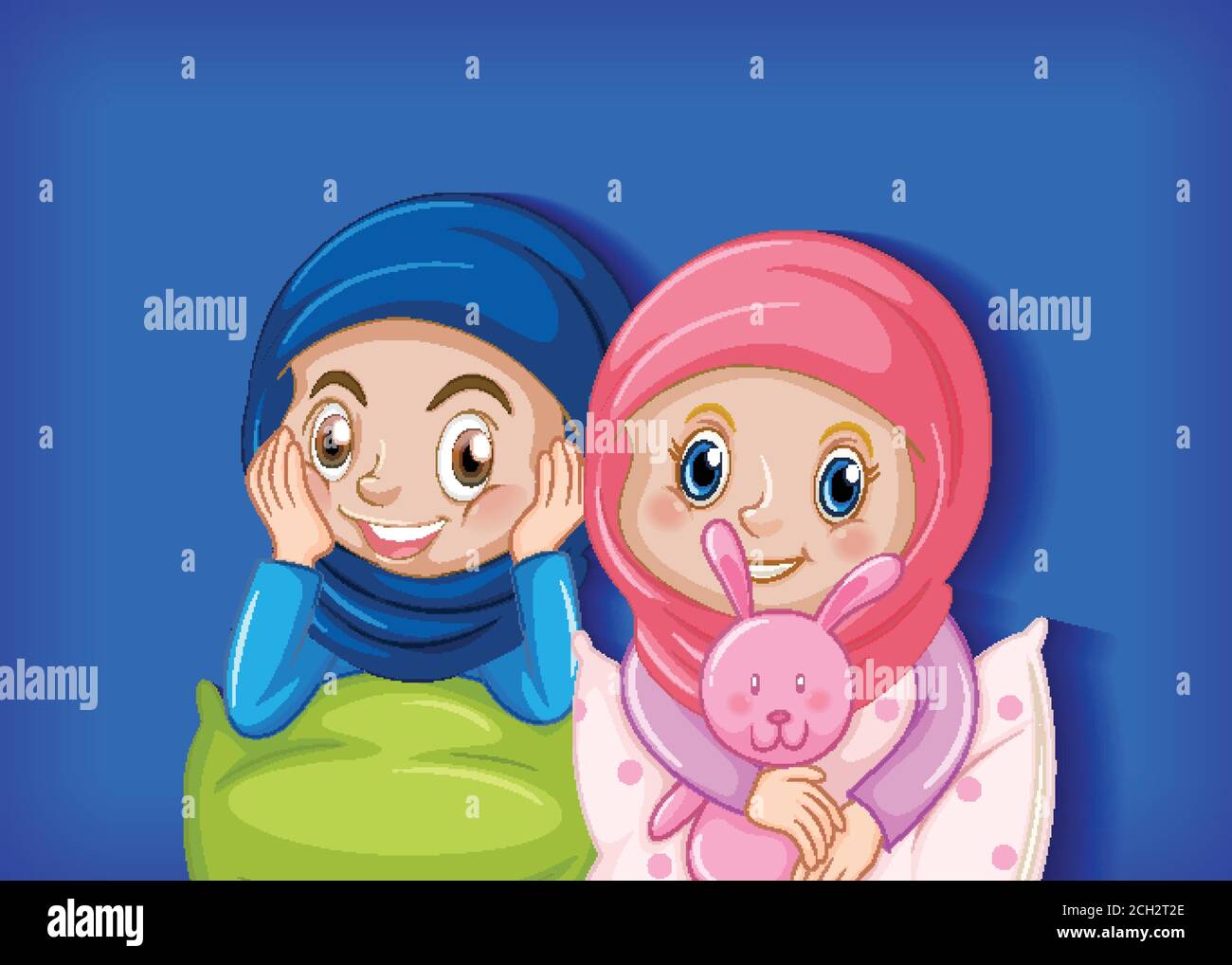 Cute muslim girl friend on color background illustration Stock Vector ...