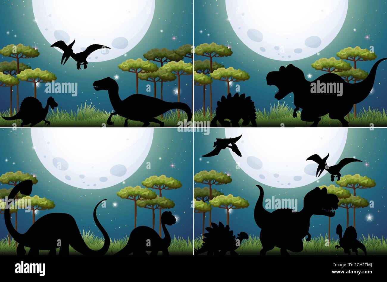 Set of dinosaur in nature background illustration Stock Vector Image ...