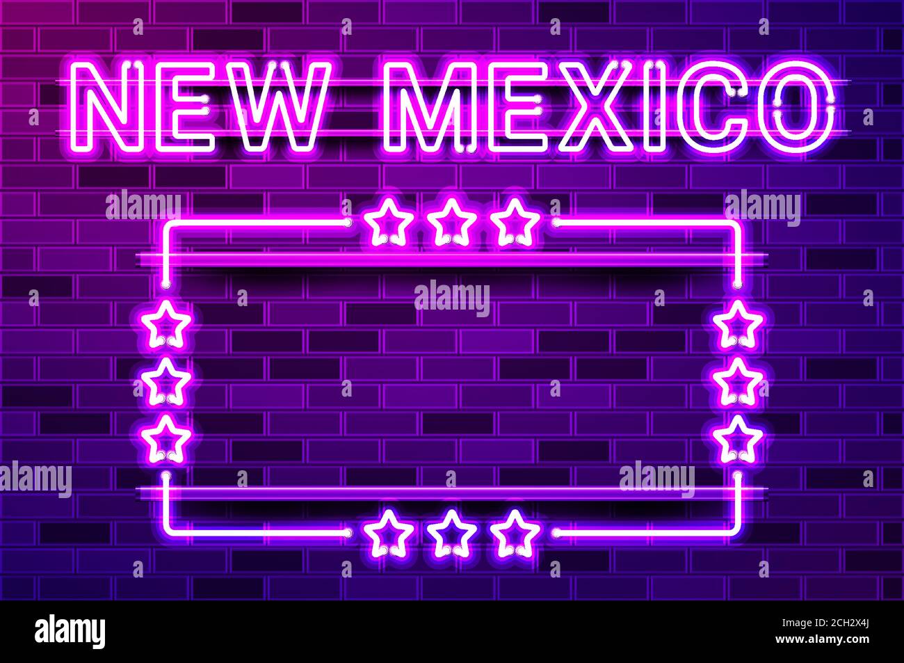 New Mexico US State glowing purple neon lettering and a rectangular ...