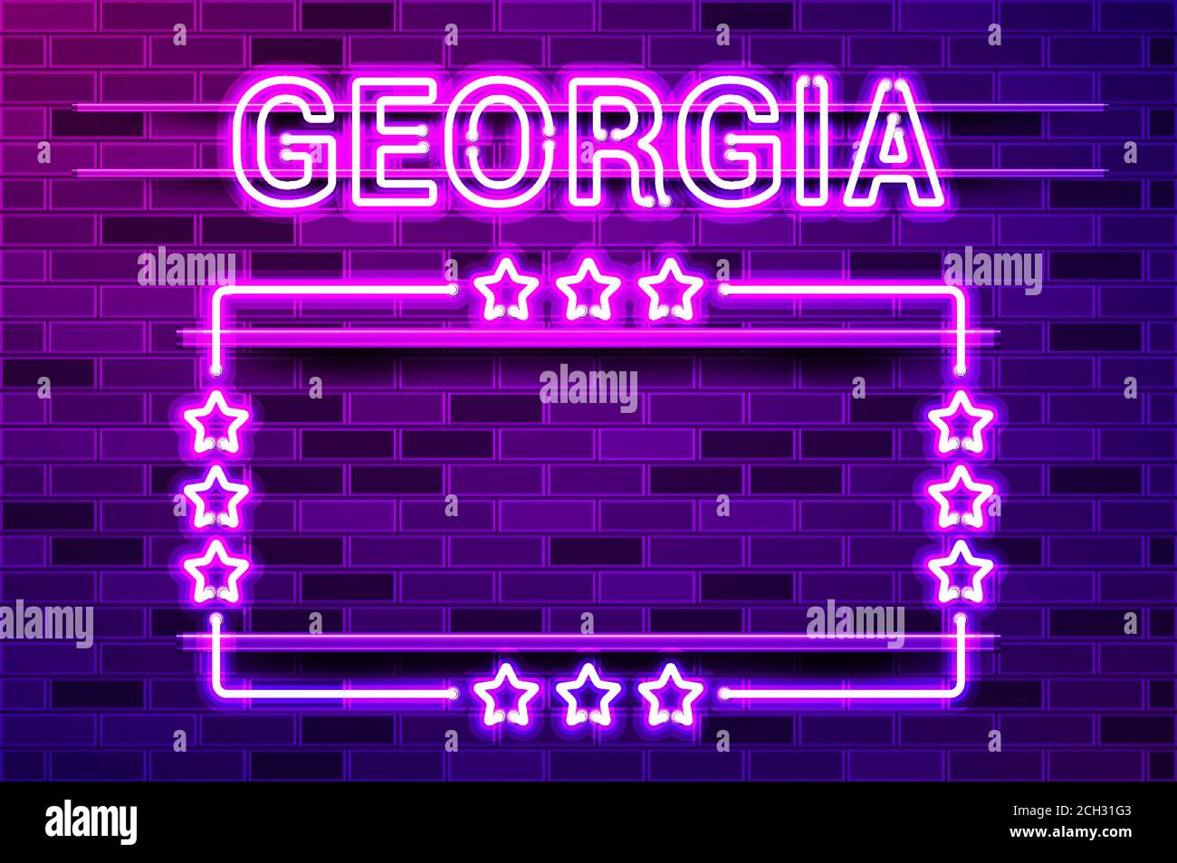 Georgia US State glowing purple neon lettering and a rectangular frame ...