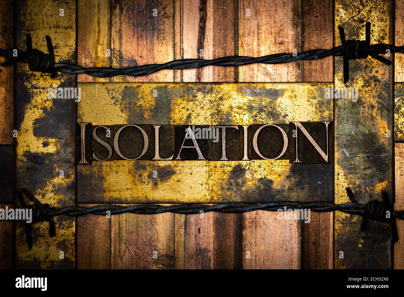 Isolation text formed with real authentic typeset letters on vintage ...