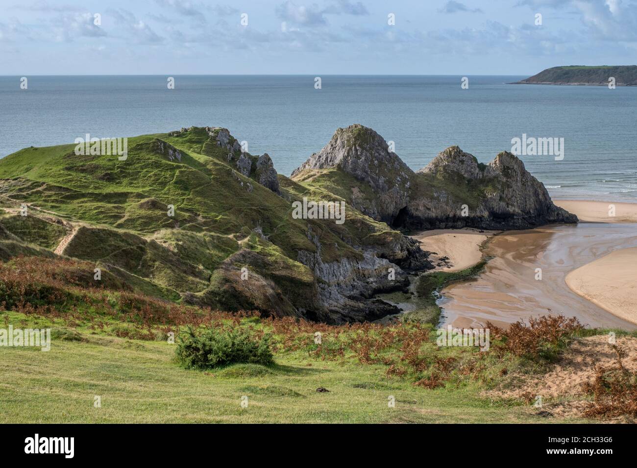 Perfect cliff walk looking over the three cliffs bay in the Gower ...