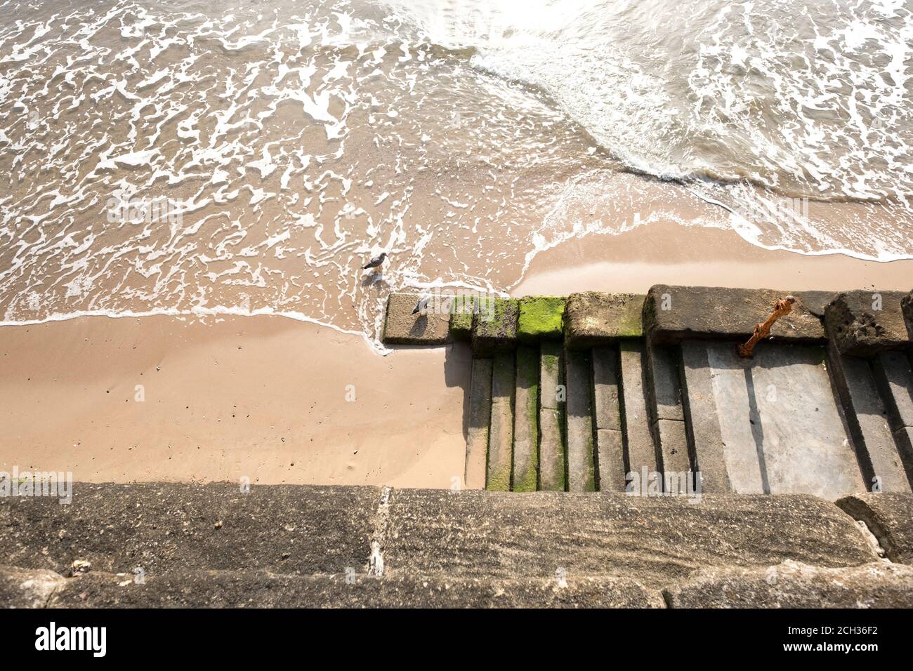 Stone beach steps at high tide Stock Photo - Alamy