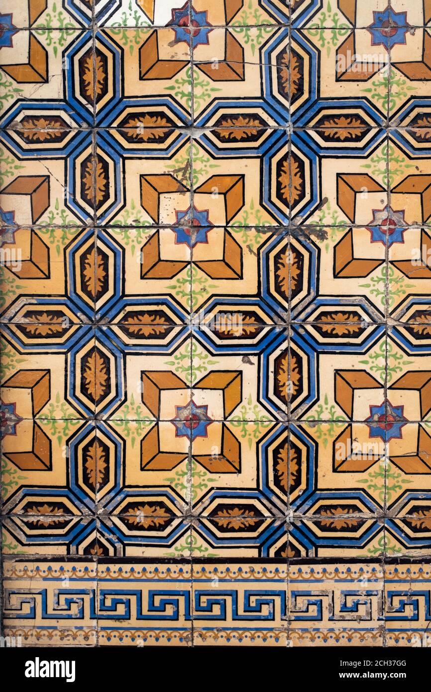 Traditional old tiles wall on the street Portuguese painted tin-glazed ...