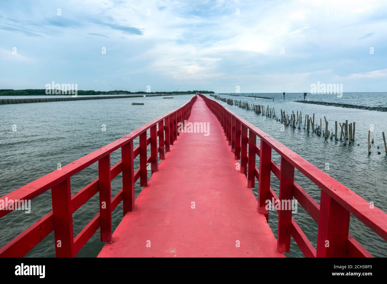 landmark architexture in travel on red bridge at oceanside Stock Photo ...