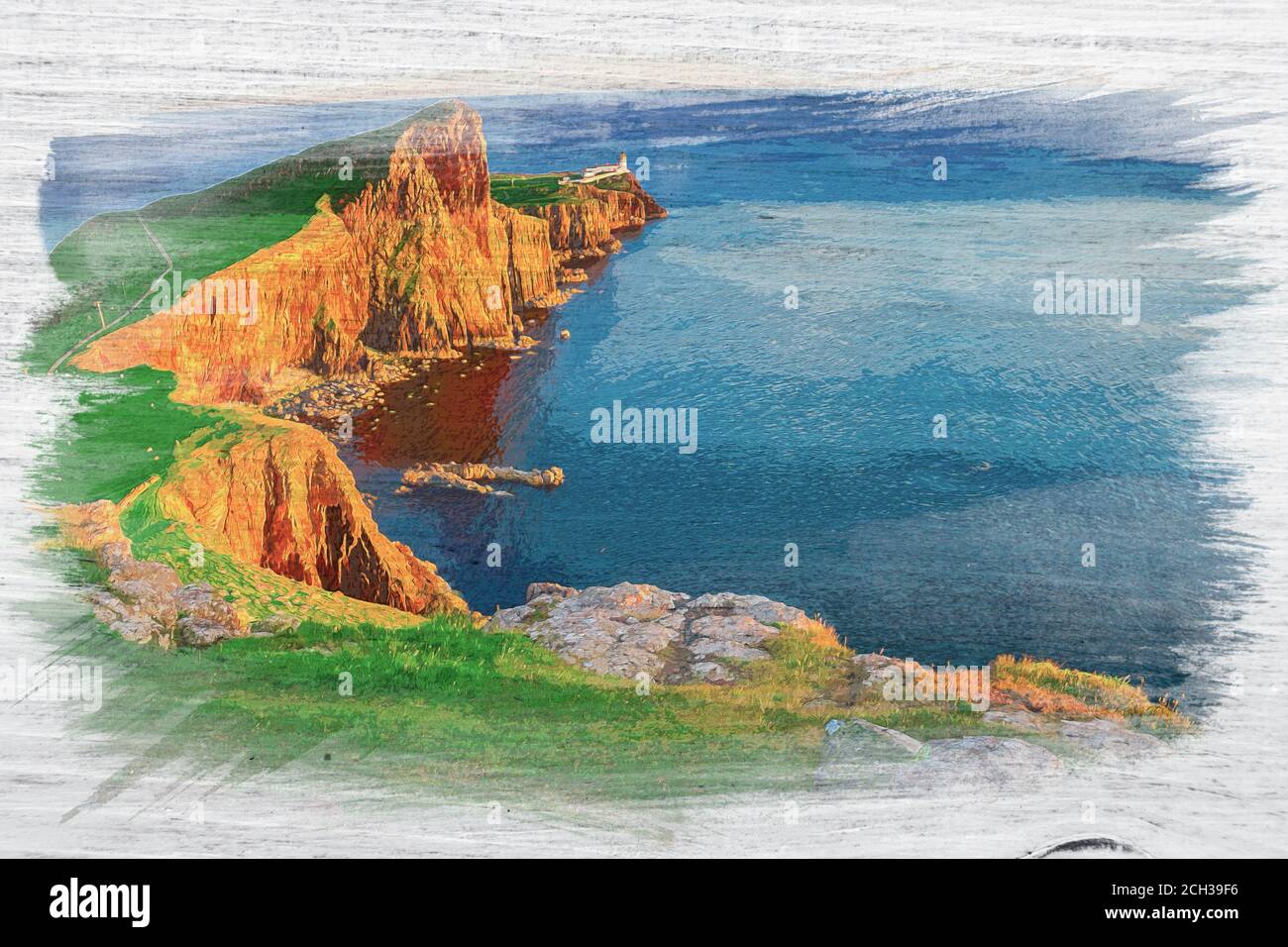 Neist point lighthouse in Isle of Skye, Scotland, watercolor painting ...