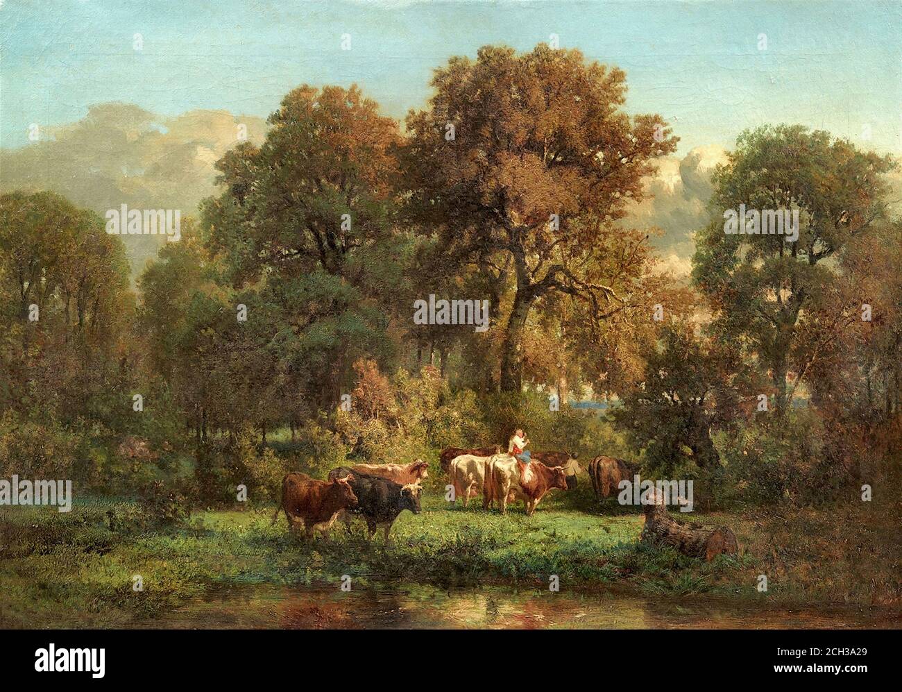 Troyon Constant - Wooded Landscape with a Herd of Cattle - French School - 19th and Early 20th ...