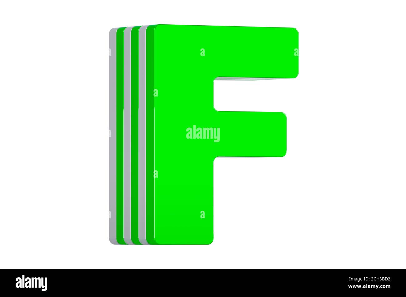 Green Letter F, layered font. 3D rendering isolated on white background ...