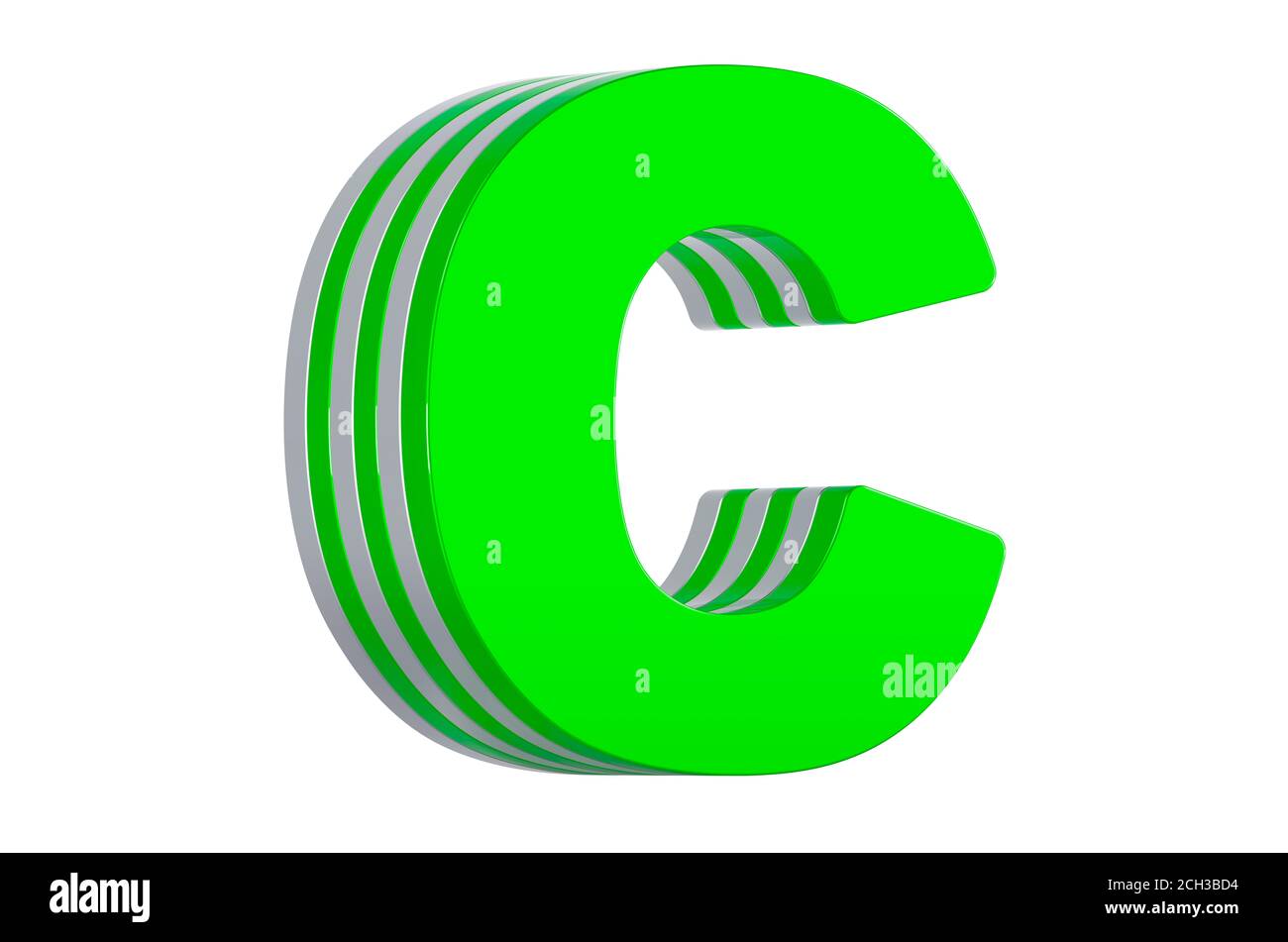 Green Letter C, layered font. 3D rendering isolated on white background ...
