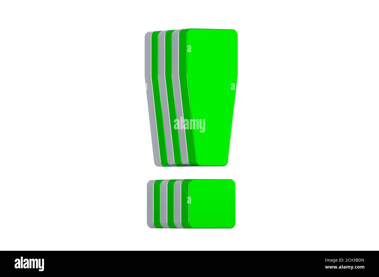 Exclamation mark, layered font. 3D rendering isolated on white ...