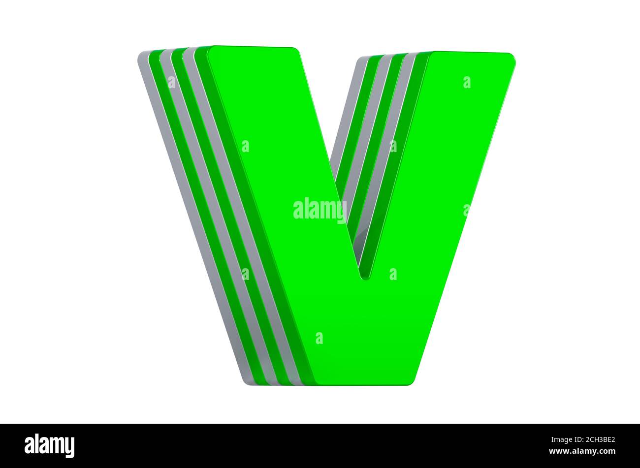 Green Letter V, layered font. 3D rendering isolated on white background ...