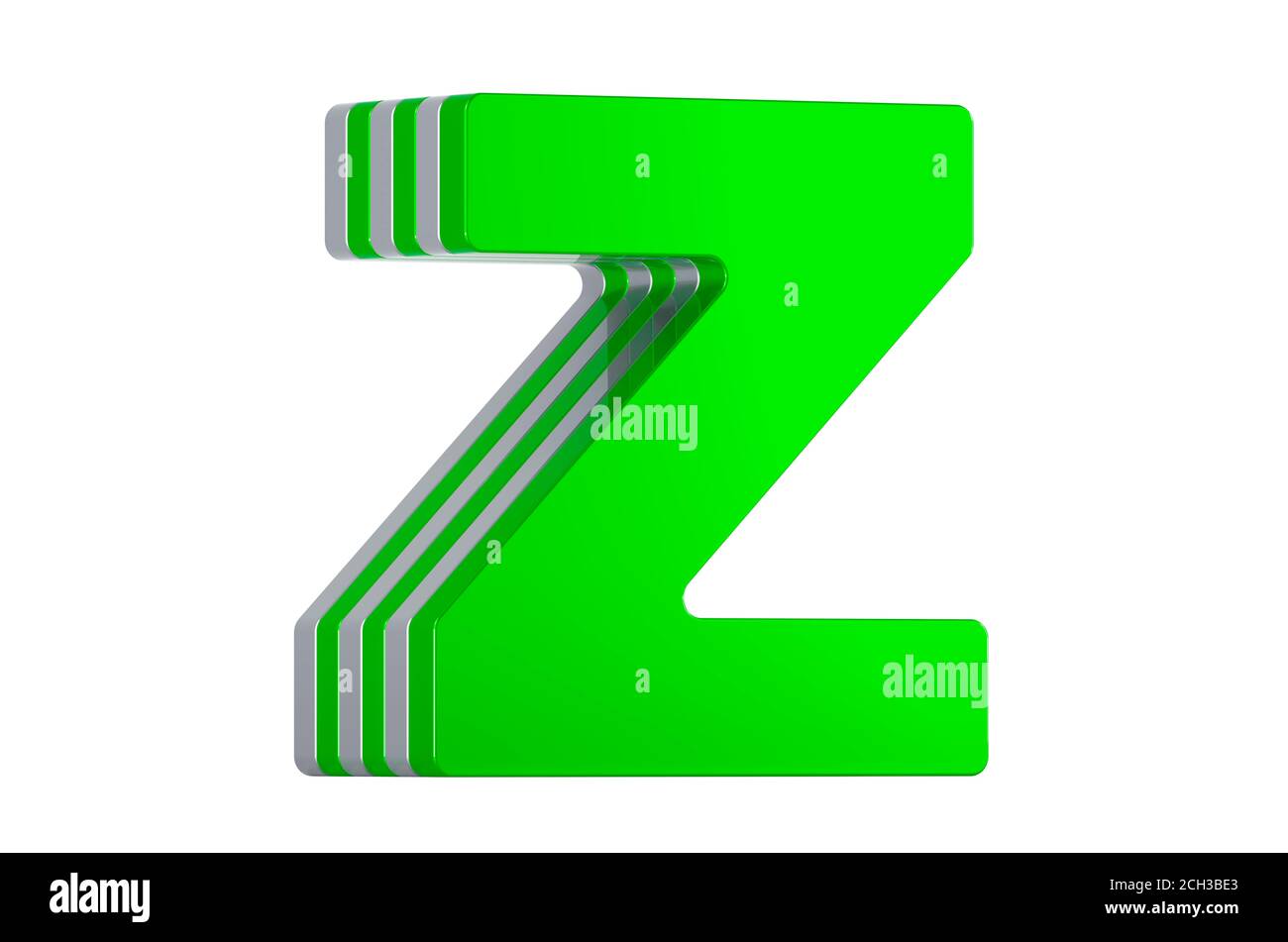 Green Letter Z, layered font. 3D rendering isolated on white background ...