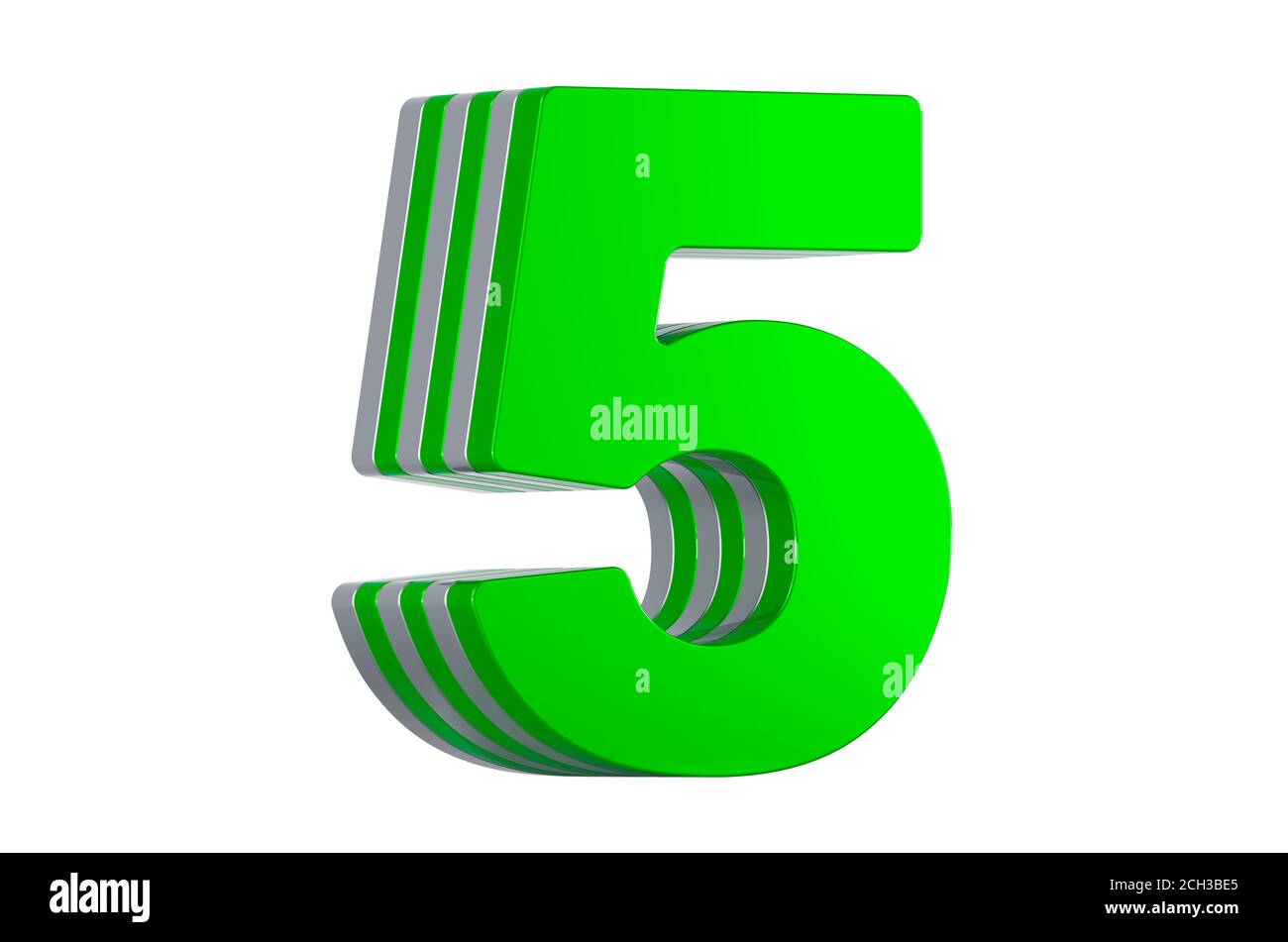Green Number 5, layered font. 3D rendering isolated on white background ...