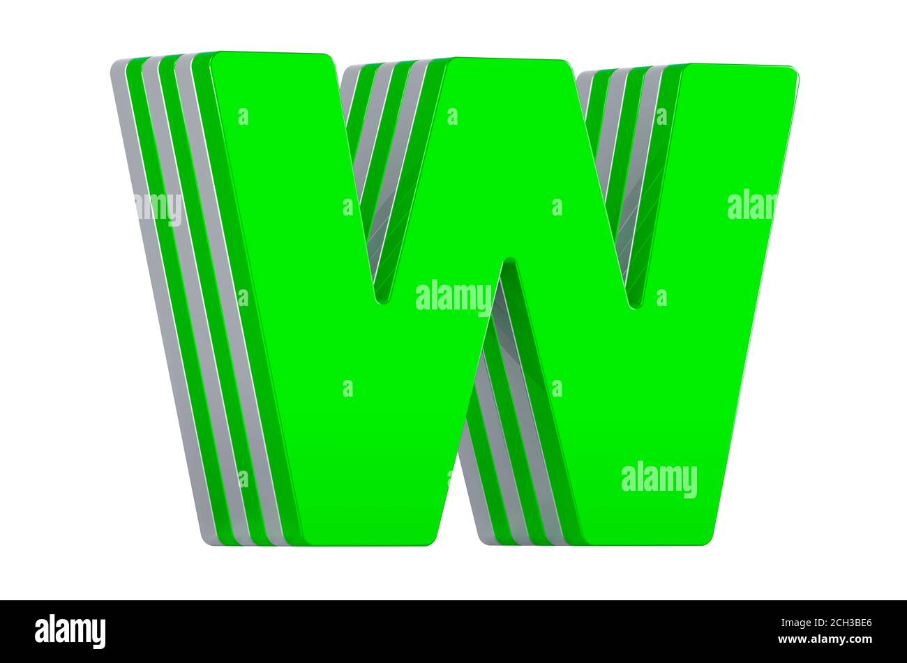 Green Letter W, layered font. 3D rendering isolated on white background ...