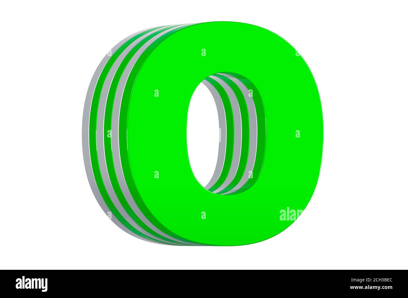 Green Letter O, layered font. 3D rendering isolated on white background ...